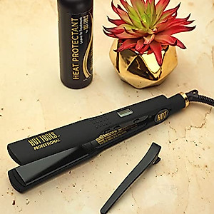Hot Tools Pro Artist Black Gold Flat Iron | Long Lasting, Extra Smooth Styles (1-1/4 in)