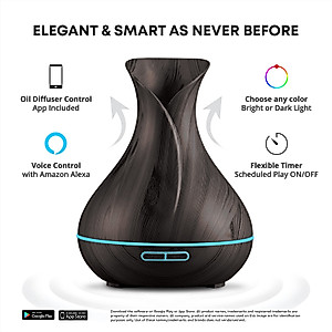 Smart WiFi Wireless Essential Oil Aromatherapy 400ml Ultrasonic Diffuser & Humidifier with Alexa & Google Home Phone App & Voice Control - Create Schedules - LED & Timer Settings