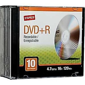 10 PK DVD+R Recordable 4.7GB/Go 16x 120 min