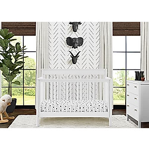 Delta Children Remy Crib 7-Piece Baby Nursery Furniture Set–Includes: Convertible Crib, Glider, Dresser, Changing Top, Crib Mattress, Sheets, & Changing Pad, Bianca White