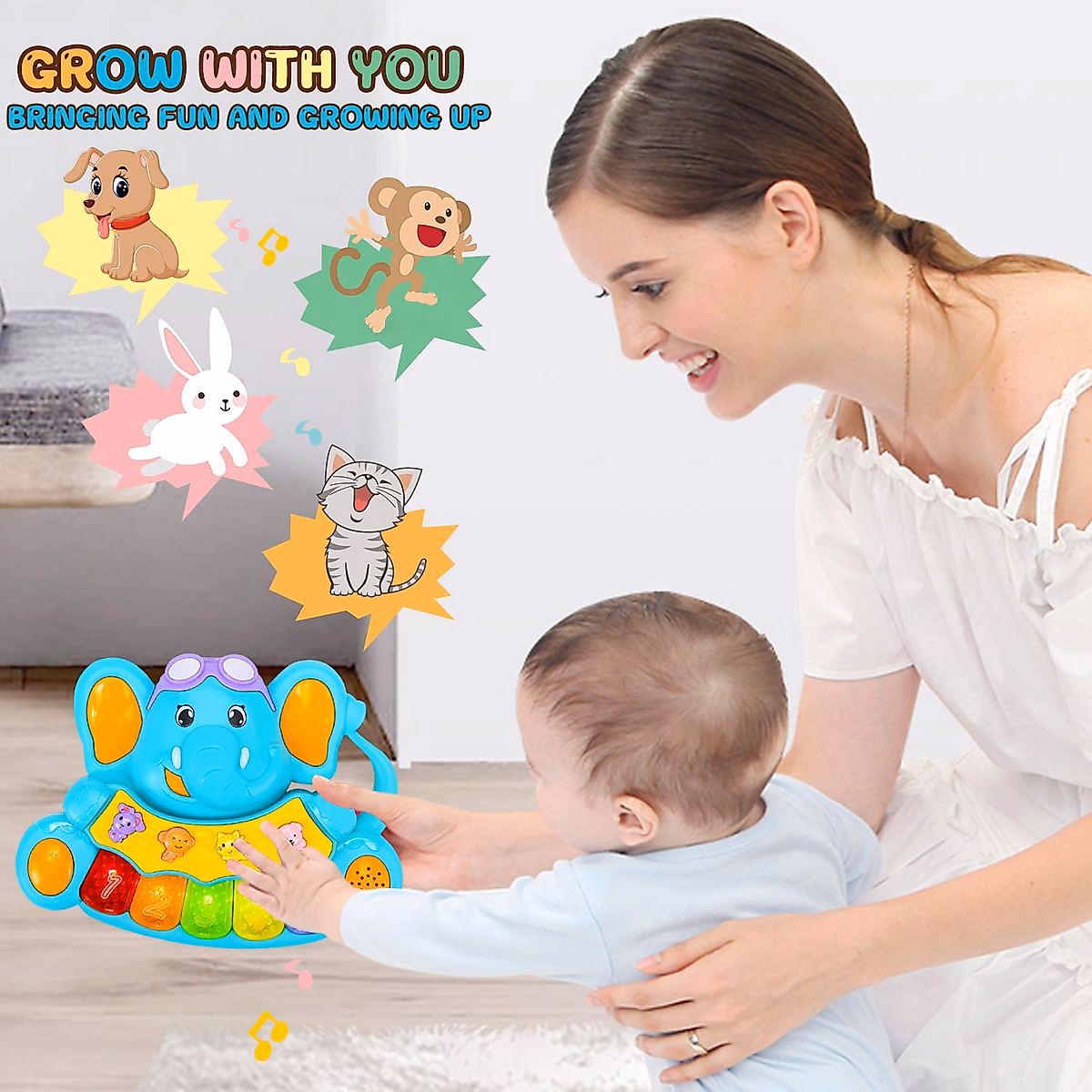 Baby Piano Toys 6 to 12 Months Early Learning Baby Girl Toys 6 to 12 Months Elephant Piano Keyboard Toys Infant Toys for 6-12-18 Month Light Up Music Baby Toys Infant Gifts for 1 Year Old Boys Girls