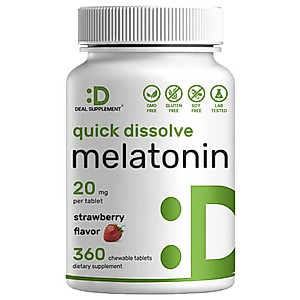 Melatonin 20mg Tablets, 360 Pill - Strawberry Flavored - Easy Consumption & Absorption | Keto, Vegan Friendly, Bulk Supply (360 Servings)
