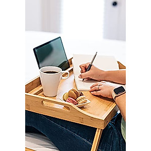 ROSSIE HOME Bamboo Bed Tray, Lap Desk with Phone Holder - Fits up to 15.6 Inch Laptops and Most Tablets - Natural - Style No. 78007, Medium