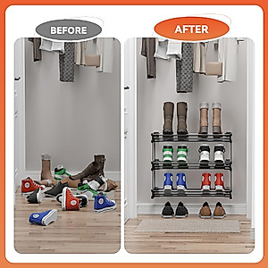 DEYILIAN Shoe Rack for Closet, 3 Tier Narrow Shoe Rack with Hook and Loop Sticky Adhesive Strips Shoe Shelf for Wall Mounted Shoe Rack, Slim Shoe Rack Space Saving Design Wall Shoe Organizer for RV