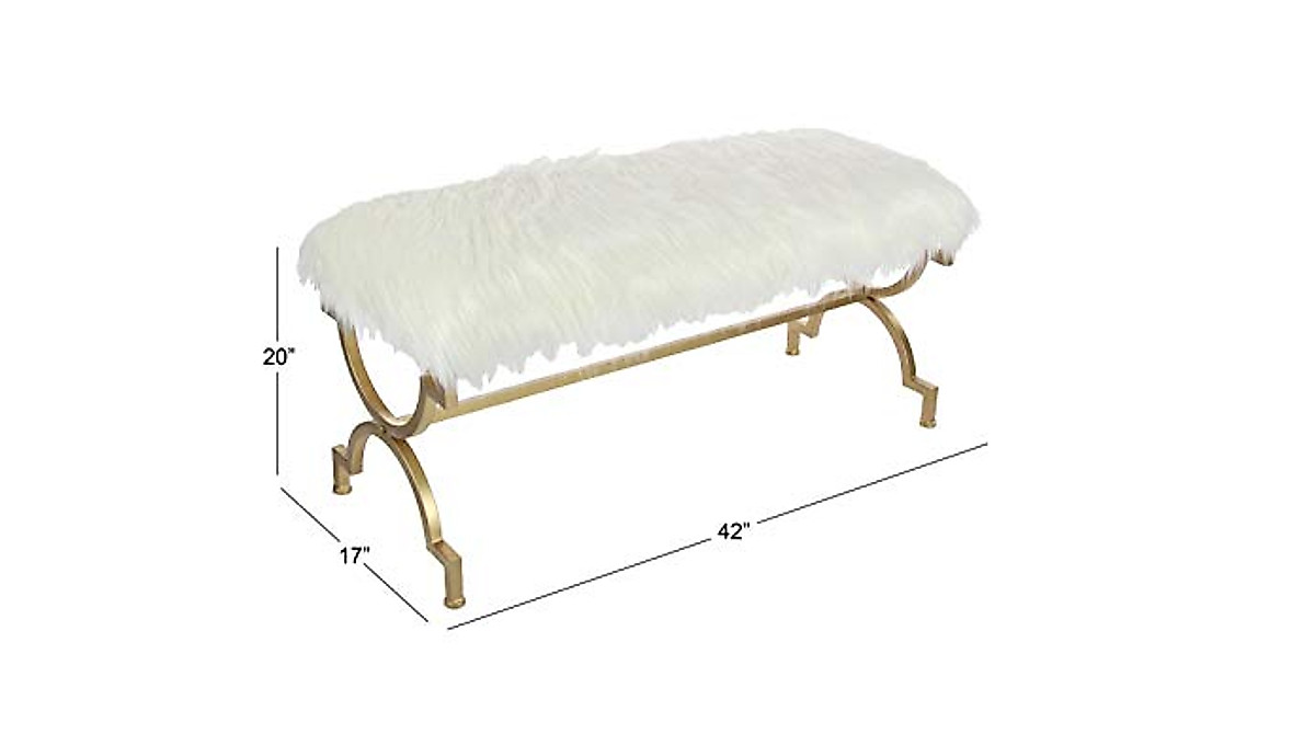 Deco 79 White Faux Fur Metal Bench - Stylish & Contemporary