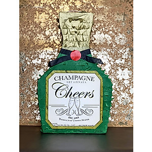 Champagne Piñata with Stick, 17X10 inches, Perfect for New Years 21st Birthday Decorations, Graduation, and Wedding Props. Fits party favor