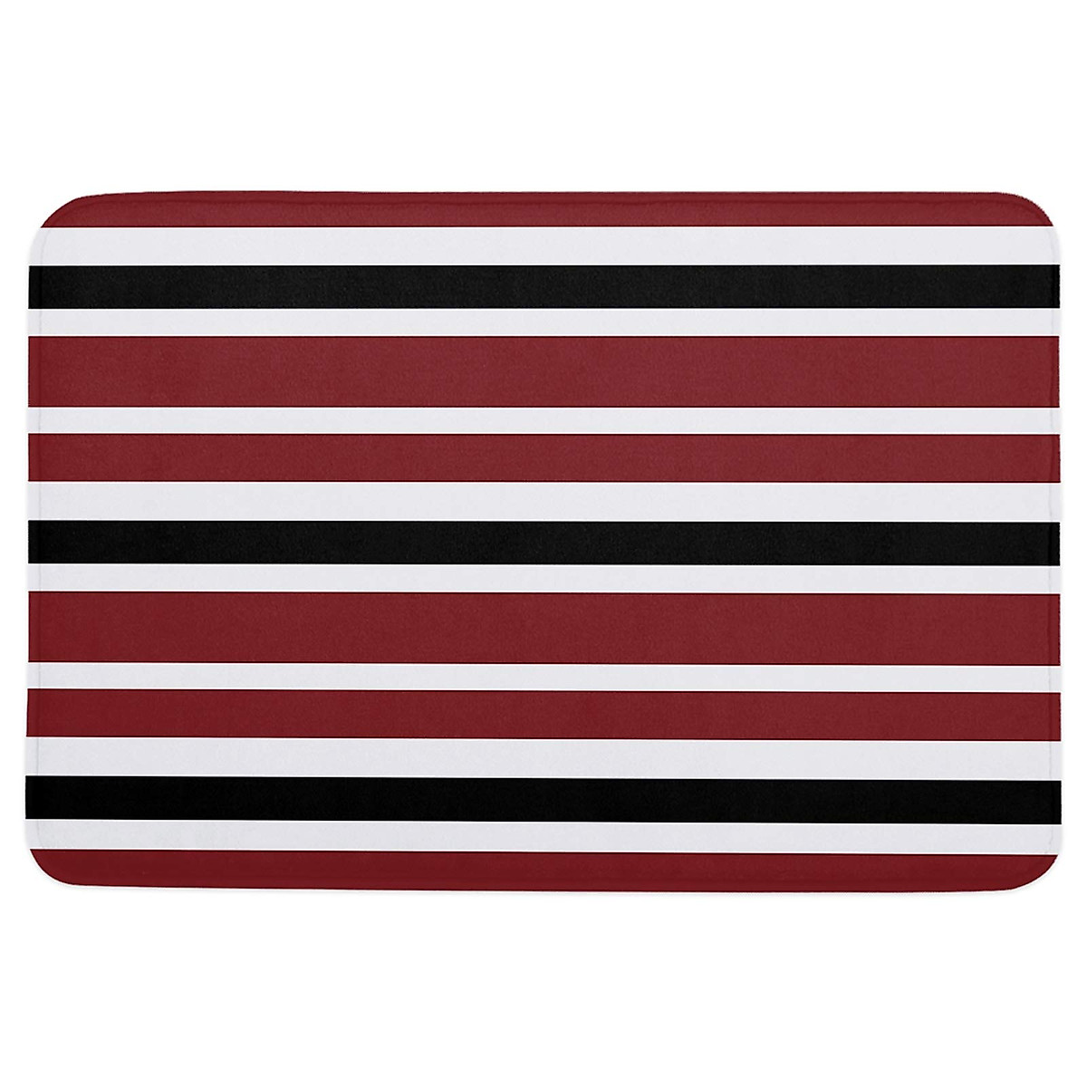 Red, Black and White Stripes Bath Rugs Striped Pattern Sponge Doormat Non Slip Backing Durable Soft Flannel Mat Memory Foam Mats Carpet for Bathroom Kitchen 32x20In
