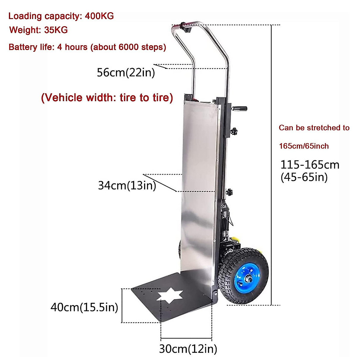 1200W Electric Stair Climber Cart, Professional Hand Truck, with Brushless Motor, Large Capacity Battery, Height and Speed Adjustable, 400Kg Load Capacity, for Carrying Material