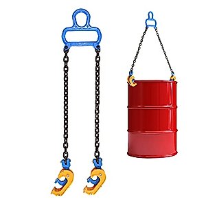 POWLAB Upgraded Chain Drum Lifter Load Capacity 1 Ton with Carbon Steel Lifting Chain and Widen Hook for Crane/Forklift Hoist Crane Metal/Plastic Barrel Lifting 55 Gallon Drums Double Lifting Chains