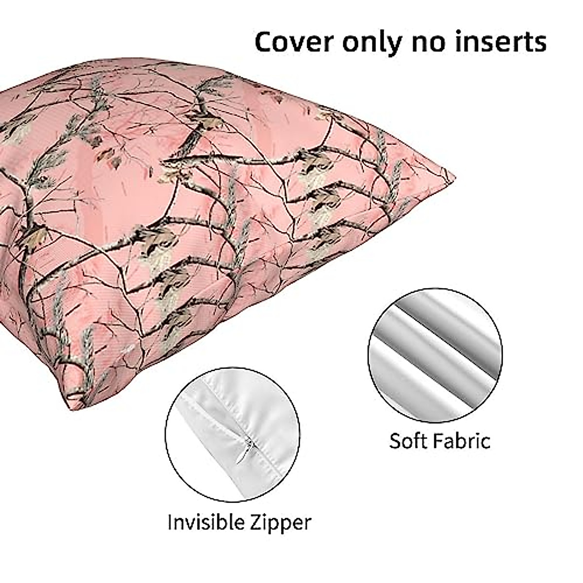 WURTON Pink Leaves Camo Print Throw Pillow Covers, Soft Square Cushion Case,for Sofa, Couch,Bed Chair-18 X 18 Inch