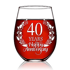 40 Years Happy Anniversary Wine Glass, 40th Anniversary Wedding Gift For Mom, Dad, Wife, Soulmate, Couple, Funny Vintage Unique Personalized, 40 Years Gifts, Funny Vintage Aged To Perfection