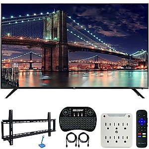 TCL 75R617 75-inch 6-Series 4K UHD Dolby Vision HDR Roku Smart TV Bundle with 37-70-inch Low Profile Wall Mount Kit, Deco Gear Wireless Keyboard and 6-Outlet Surge Adapter with Night Light