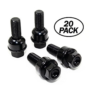 Set of 20 Veritek 14x1.5mm Black 29mm Thread R14 Radius Ball Seat Washer Lug Bolts for Porsche Factory Wheels