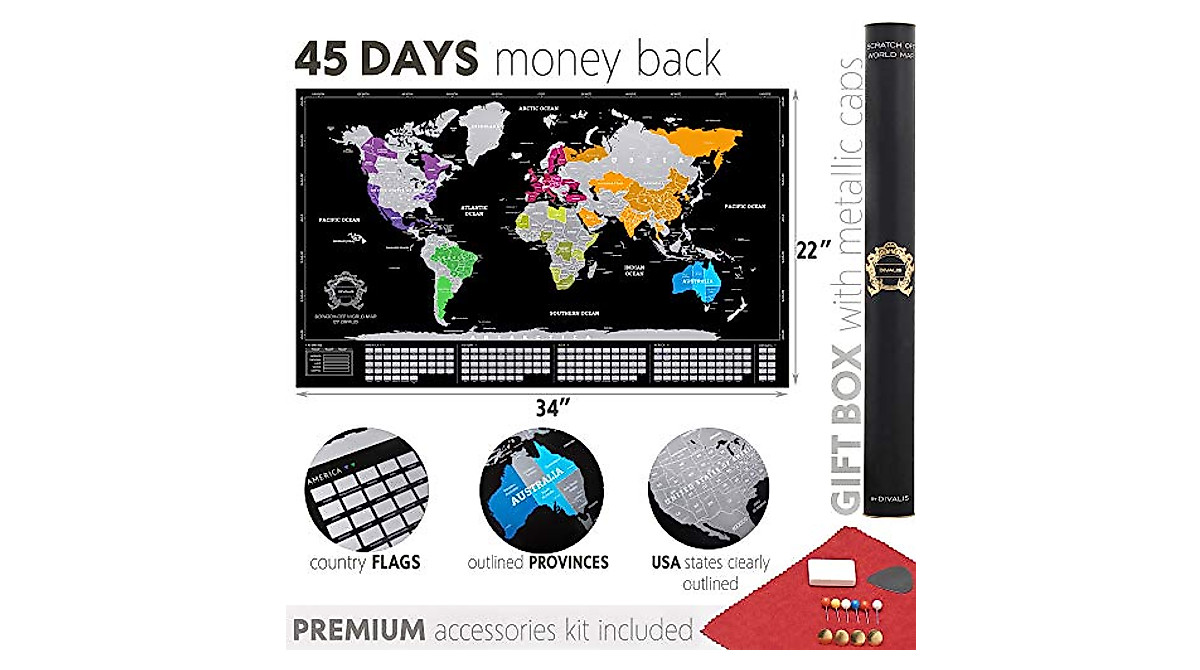 Extra Large Scratch Off World Map - Elegant Travel Gift