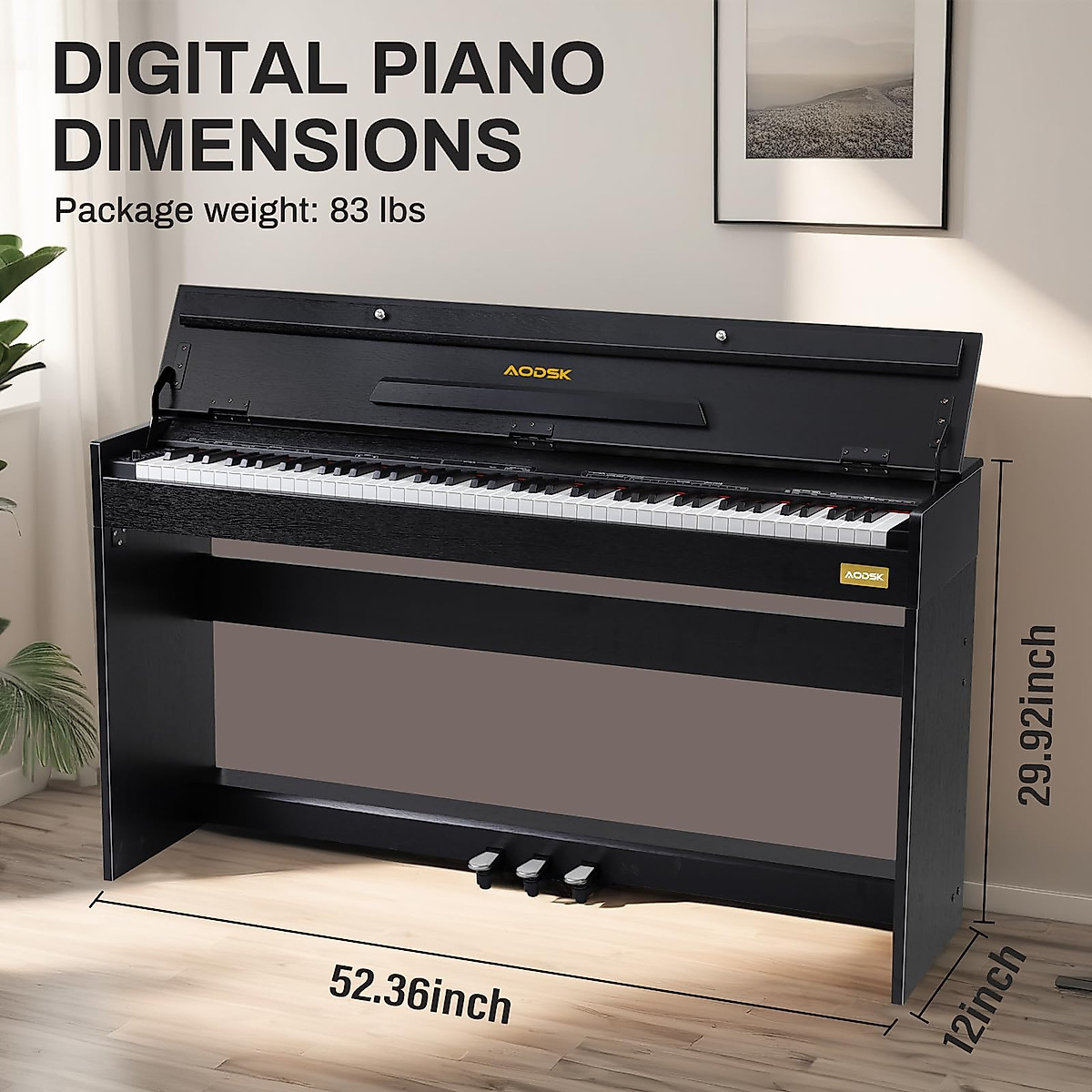 AODSK 88 Key Weighted Action Digital Piano,Grade Hammer Action Keyboard with Furniture Stand and Triple Pedals for Beginner Kids/Adults,Classic Household,Piano Lessons, UPB-85 (Comes with headphones)