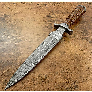 MJ KNIVES - Damascus Handforged Knife, Rose Wood Handle Knide, Outdoor, Camping knife, Survival knife, viking knife,gift for men with leather sheath.