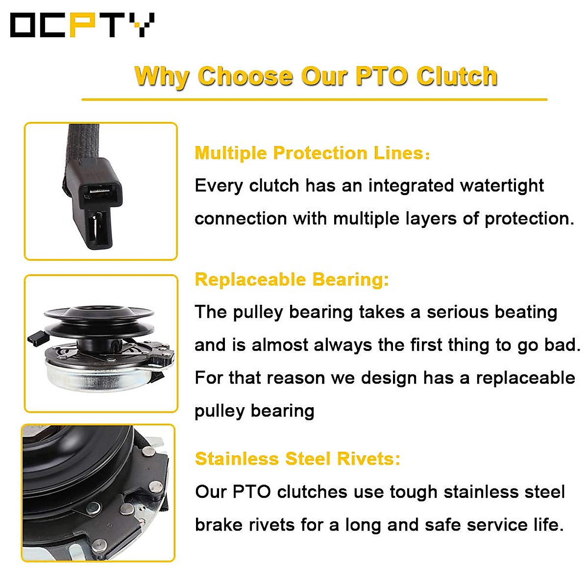 OCPTY Electric PTO Clutch 717-04376 Fit for Bolens for Cub Cadet for Huskee for MTD for Sears Craftsman for Troy Bilt for White Outdoor: 717-04376, 717-04376A, 917-04376, 917-04376A