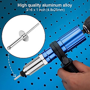 PAGOW 3/16 x 1 Inch (4.8x25mm) Flange Aluminum Blind Rivet, Large Self-Plugging Open End Decorating Fastener Nails Pop Rivets, Core Pulling Rivets Grip Pange 11/16-3/4 Inch (17.4-19mm) (60 Pcs)