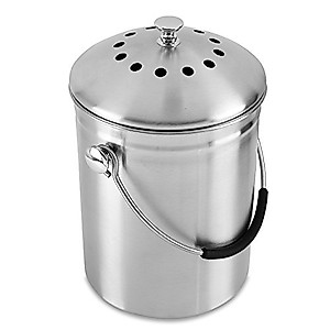 Gold Star Kitchens - Kitchen Compost Bin - Countertop Pail Bucket Container with Lid - Indoor Counter Caddy Bins - Small Food Waste Composter - Surgical Grade Stainless Steel Scrap Trash Can - 1.3 Gal