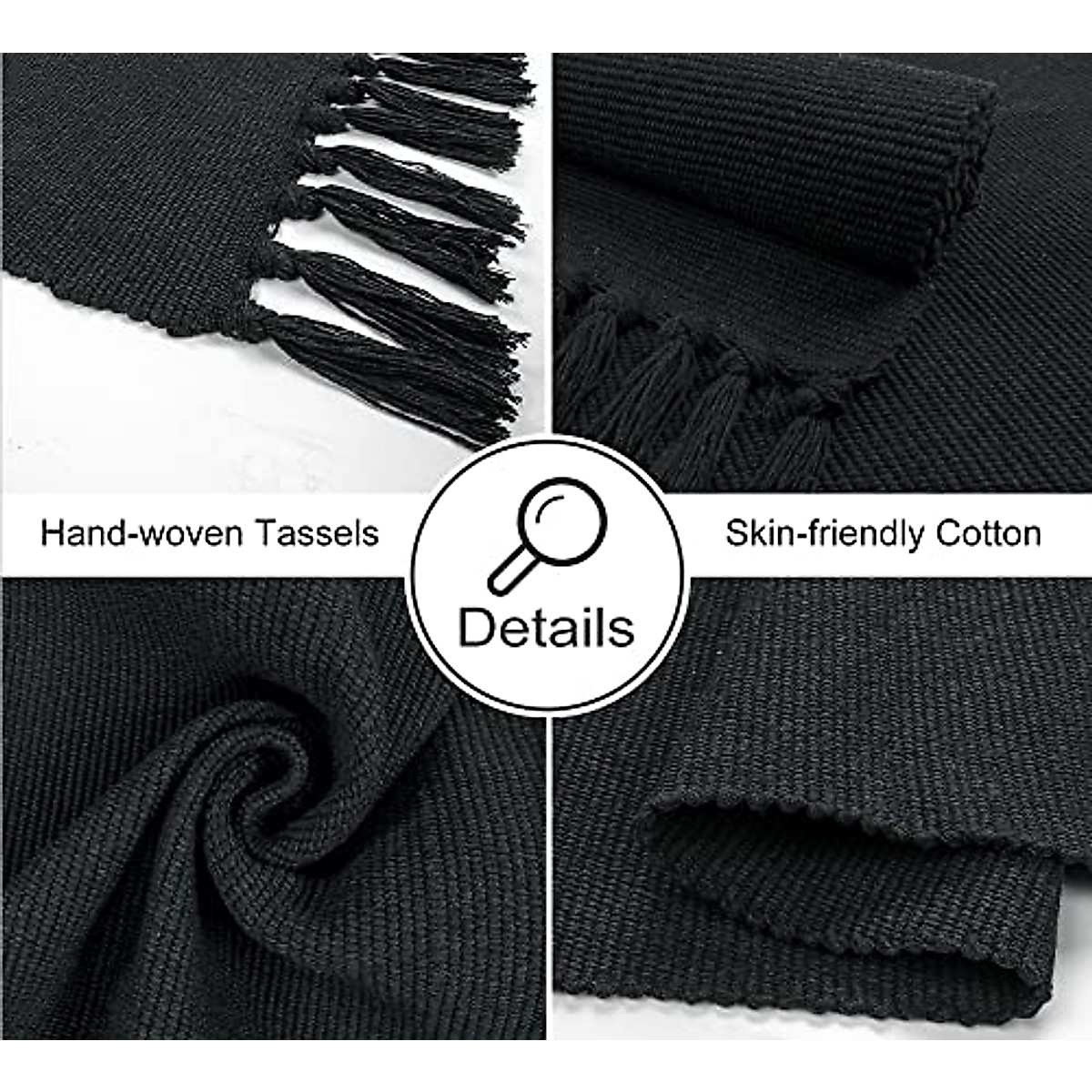 Seavish Black Kitchen Rug, 2x3 Cotton Hand Woven Recycled Throw Rug Runner Braided Entryway Floor Mat for Laundry Room Bathroom Bedroom Dorm