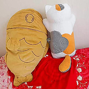 Ditucu 32 inch Large Taiyaki Cat Plush Pillow Giant Kitten Inside Fish 2 in 1 Big Size Stuffed Animals Plushies Toys with Outfit Sleeping Doll Gifts for Girls Boys