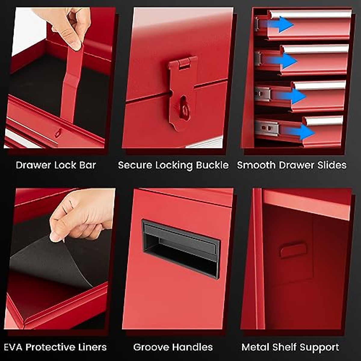 DORTALA 2 in 1 Tool Chest & Cabinet w/ 5 Sliding Drawers, Rolling Garage Box Organizer, Lockable Tool Box, Detachable Tool Organizer, Tool Cabinet Cart Workshop Trolley on Wheels, Red
