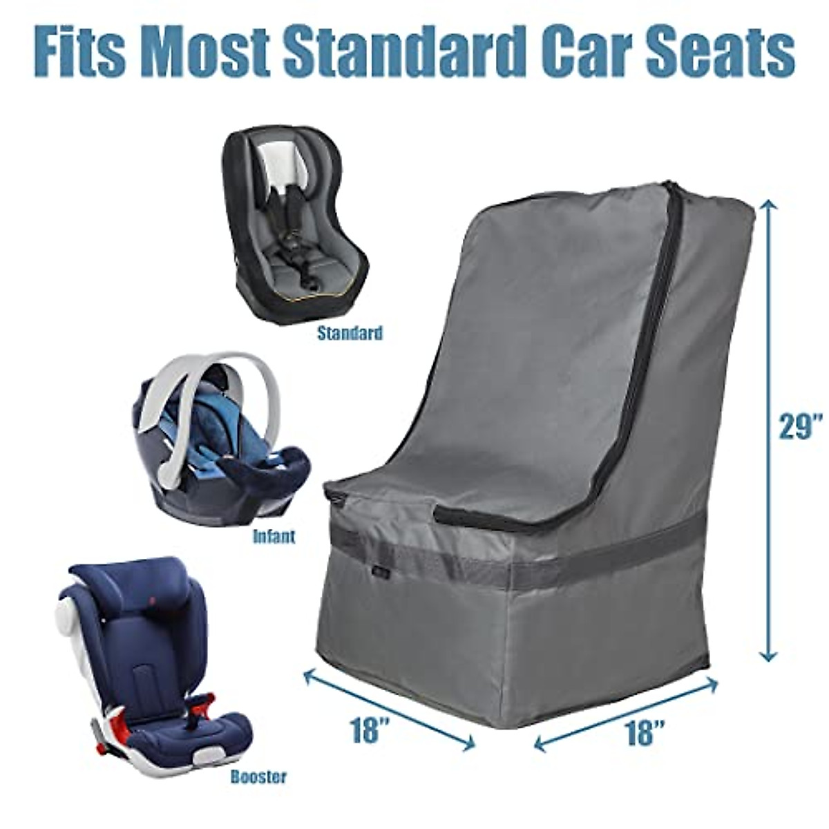 Graco Padded Car Seat Travel Bag & Infant Carrier Backpack, Durable Large Back Pack for Carseats & Booster Seats, Airport Gate Check Bag Luggage, Double Padded Strap, Water Resistant Material, Grey