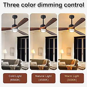 YELUFT 52'' Wood Ceiling Fans with Lights Remote Control,Quiet DC Motor,Outdoor Ceiling Fan with 3 Blades for Bedroom,Patio Living Room,Office