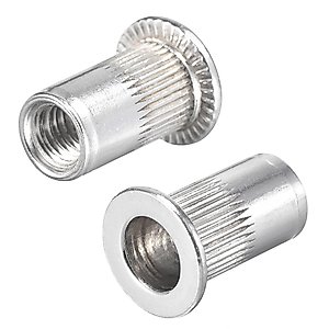 uxcell #10-32 Rivet Nuts Aluminium Alloy Knurled Flat Head Threaded Insert Nut Silver 50pcs