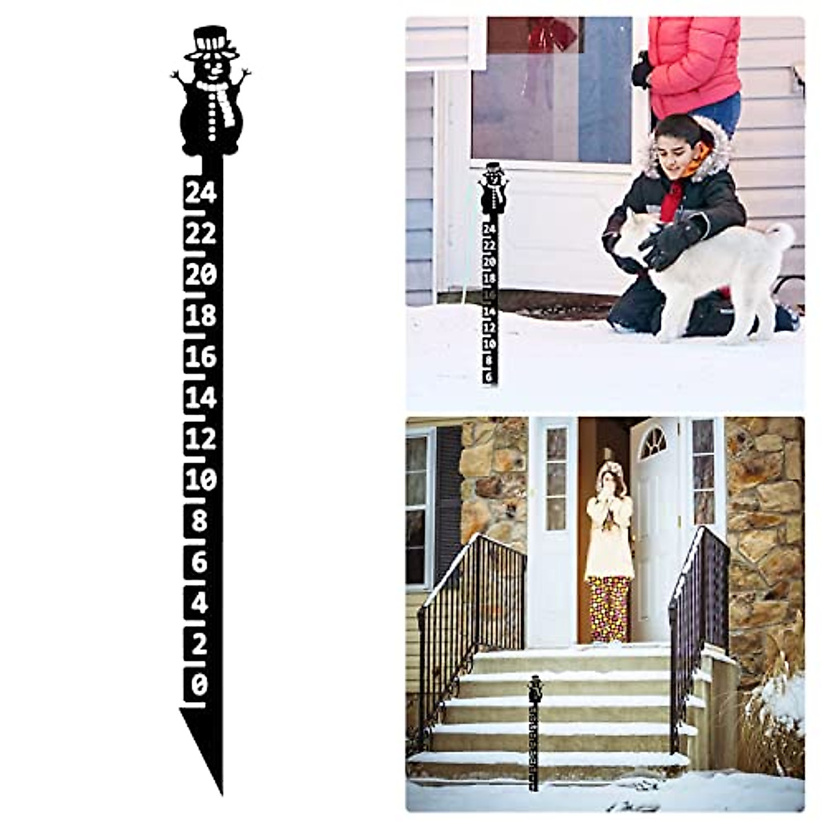 Gift 24cm Snowflake Snow Measuring Instrument Snowmobile Snow Measuring Instrument Metal Snow Measuring Ruler Outdoor Garden Ornament Cup Cradle with Level (Black, One Size)