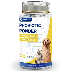 Pet Probiotics Powder for Dogs & Cats of All Ages, 5-Strain Probiotic Supplement for Digestive Health & Gut Health, 20 Stick Packs (60g/2.12oz)