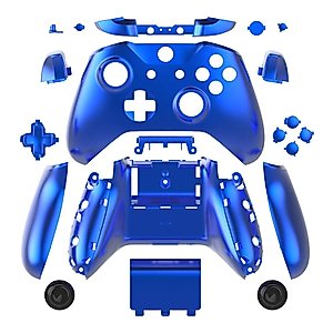 Replacement Full Housing Shell Faceplates Cover Plating Case with Bumper Trigger ABXY Button RT LT RB LB Dpad Buttons Set for Xbox One Slim for Xbox One S Controller (Chrome Blue)