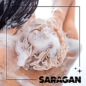 SARAGAN Shower Loofah - Large Exfoliating Bath Sponge - Shower Bath Puff for Men & Women to Lather & Cleanse Skin- Pouf Body Scrubber Made w/ 80g Mesh - Helps Use Less Soap (4-Set Assorted)