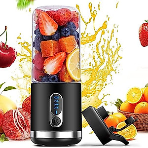 BESNOOW Portable Blender, Personal Blender for Shakes and Smoothies, 4000mAh USB Rechargeable, BPA Free 15.2 Oz 450ML Juicer Cup with 6 Blades and Lid, Portable Juicer for Kitchen/Travel/Gym(Black)