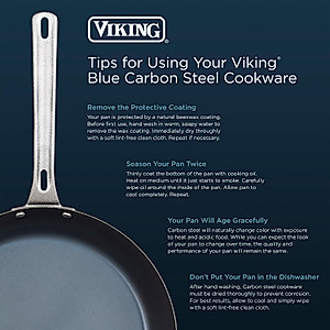 VIKING Culinary Blue Carbon Steel 2-Piece Nonstick Fry Pan Set, 10 Inch & 12 Inch, Ergonomic Stay-Cool Handle, Grill, Oven Safe, Works on All Cooktops including Induction