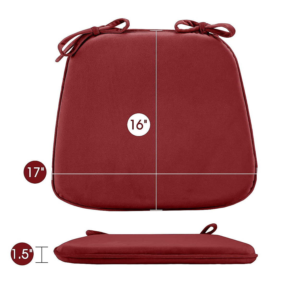 Basic Beyond Kitchen Chair Cushions Set of 4, U Shaped Memory Foam Chair Cushion with Ties, 17 x 16 inches Soft Plush Velvet Chair Pads for Dining Chairs(Red)