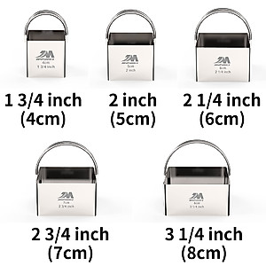 M JINGMEI Square Biscuit Cutter Set 1.75inch 2inch 2.25inch 2.75inch 3.25inch, Stainless Steel Cookies Cutter with Handle, Professional Baking Dough Tools,5pcs set