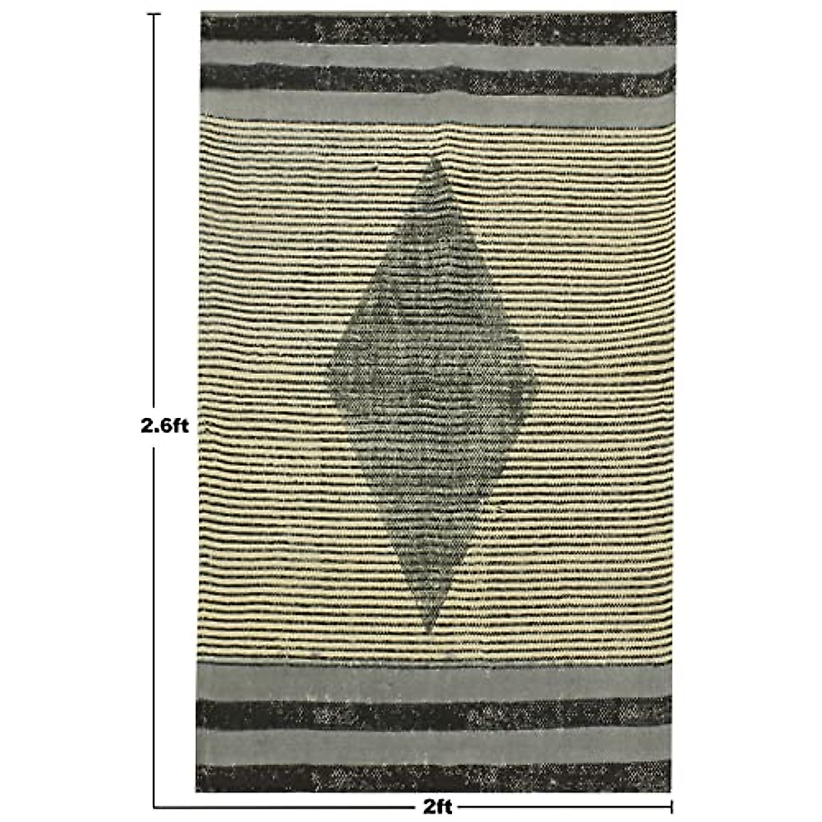 Casavani Hand Block Printed Area Rug Geometric Gray & Black Cotton Dhurrie Best Uses For Bedroom,Dining Room,Living Room,Balcony,Purch 4x6 5x8 6x9 Feet 4x12 Feet Runner