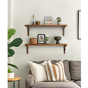 Godimerhea Floating Shelves for Wall, 24 Inch Rustic Bathroom Shelves Wall Mount Kitchen Storage Organizer for Laundry Bedroom Living Room, Brown
