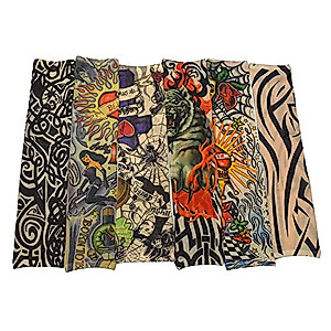 Hmxpls 6 Pcs Tattoo Compression Sleeve, Arm Sleeves Tattoo, Tatto Sleeve Covers, Temporary Tattoo Sleeves, Sunscreen Sleeves.