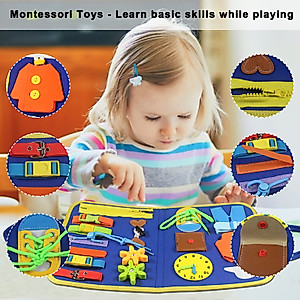 Busy Board Montessori Toys for 2 3 4 Year Old Sensory Toys for Toddlers 2-4 Boys & Girls Learning Toys Preschool Activity Board Toddler Travel Toys for Plane and Car Learning Basic Dress Skills