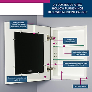 Fox Hollow Furnishings 14x18 Recessed Concealed Medicine Cabinet - Hidden Wall Storage and Home Decor with Picture Frame Door, 2 Adjustable Shelves (Contemporary White)
