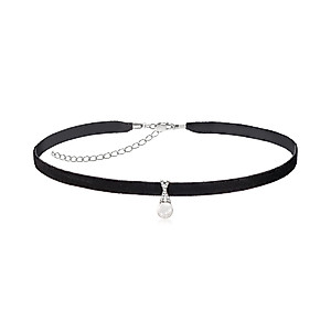 Ross-Simons 7-7.5mm Cultured Pearl and Diamond-Accented Pendant Choker Necklace With Sterling Silver and Black Velvet Cord. 13 inches