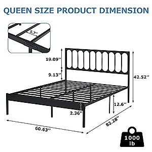 GAOMON 12.6 Inch Queen Size Bed Frame, Queen Platform Bed Frame, Metal Platform Bed Frame with Headboard/Mattress Foundation for Storage/No Box Spring Needed (Black)