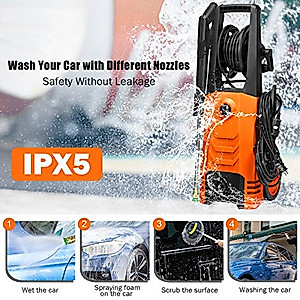 Goplus 3500PSI Electric Pressure Washer, 2.6GPM 1800W Portable High Power Washer Machine w/4 Nozzles for Car Fence Patio Garden Cleaning (Orange)