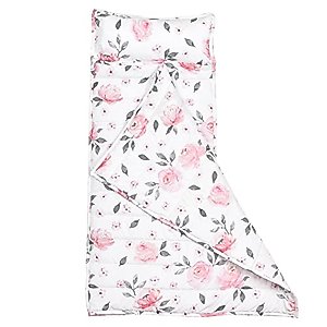 PHF Floral Toddler Nap Mat Set, with Removable Pillow for Toddler Girls, Soft and Lightweight for Daycare, Preschool, Travel, Kindergarten Sleeping Bag, Fits Ages 3-6 Years, Pink Floral