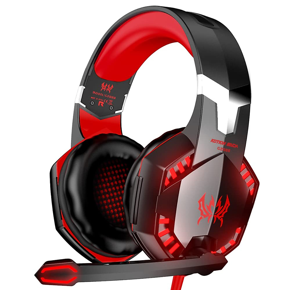 VersionTECH. G2000 Gaming Headset, Bass Surround Gaming Headphones with Noise Cancelling Mic, LED Lights, Soft Memory Earmuffs for PS5/ PS4/ Xbox One Controller/Laptop/PC/Mac/Nintendo NES Games-Red
