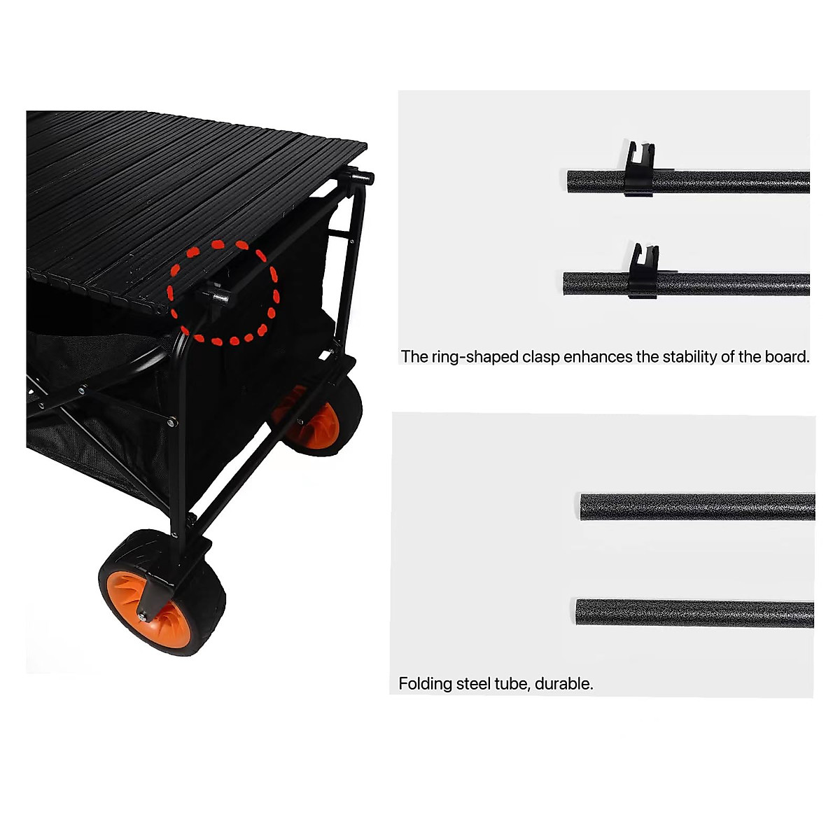 Aluminum Alloy Steel Collapsible Board Desktop for Garden Cart Foldable Wagon，Heavy Duty Foldable Metal Board for Outdoor Camping 34.64x20.87'' Black (Garden Cart not Include)