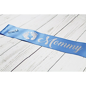 Dulcet Downtown Sky Blue Mommy To Be Baby Shower Sash with Silver Lettering
