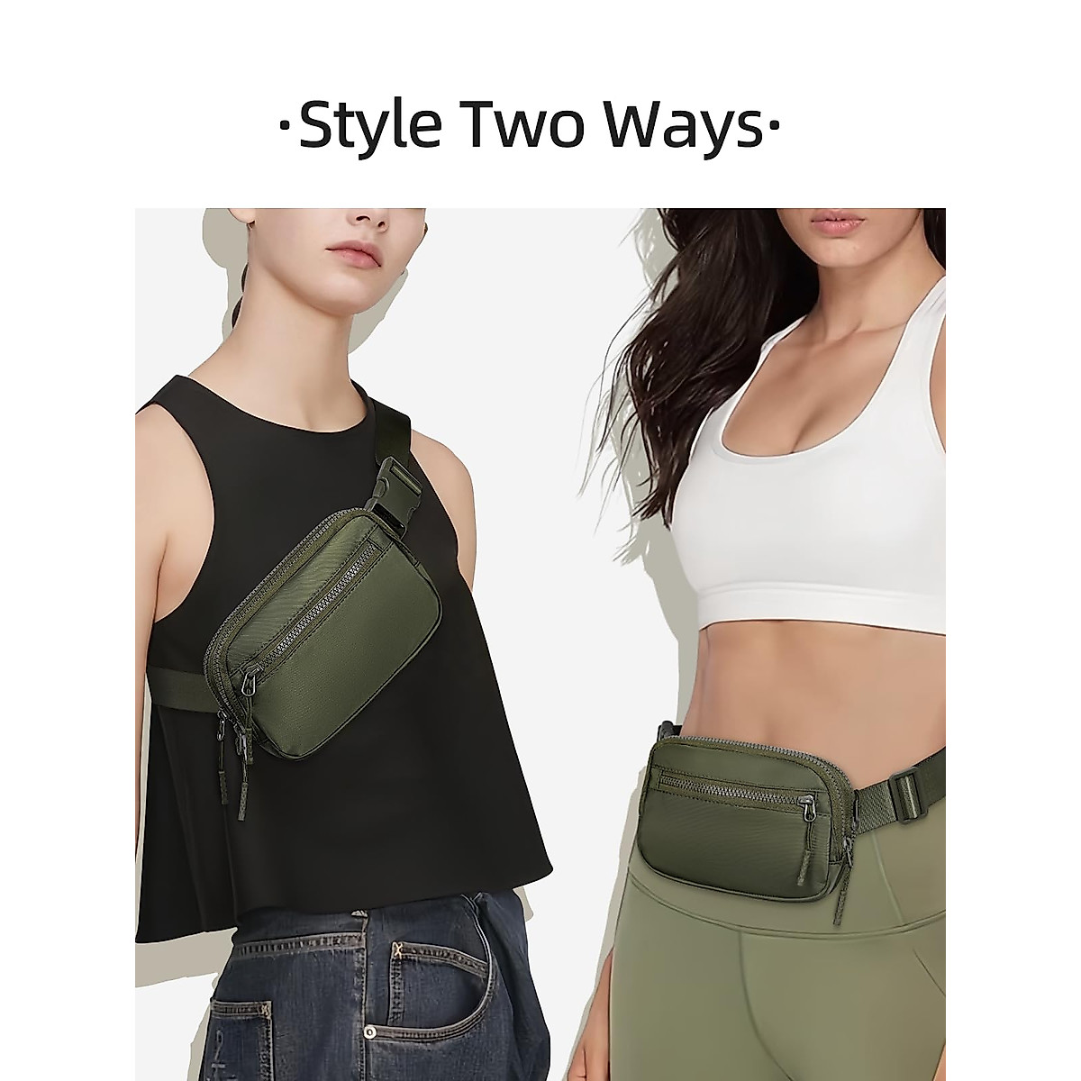 WESTBRONCO Fanny Packs for Women Men, Belt Bag with 4 Zipper Pockets, Fashion Waist Packs, Lightweight Crossbody Bags with Adjustable Strap for Workout/Running/Hiking (Green)